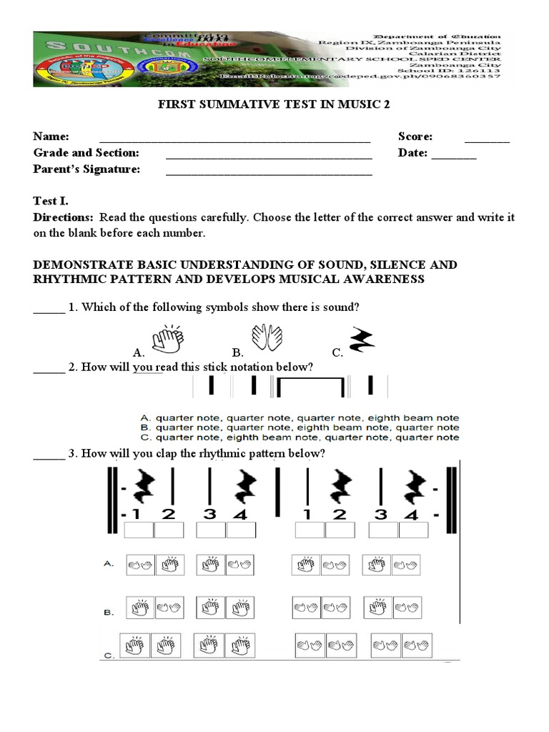 MUSIC 2-FIRST SUMMATIVE TEST | PDF | Rhythm | Musical Notation