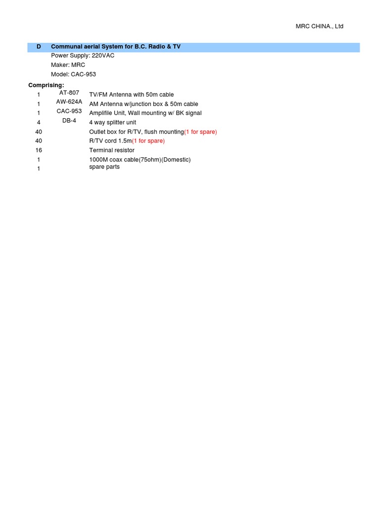 Communal Aerial System Overview | PDF | Electrical Connector | Antenna ...