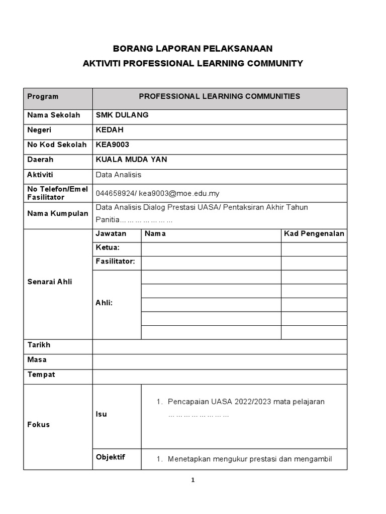 Tamplet Laporan Plc Analisis Data Pdf
