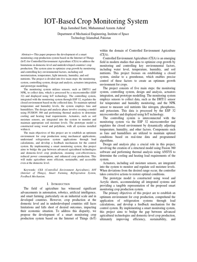 IoT Crop Monitoring for CEA | PDF | Agriculture | Internet Of Things