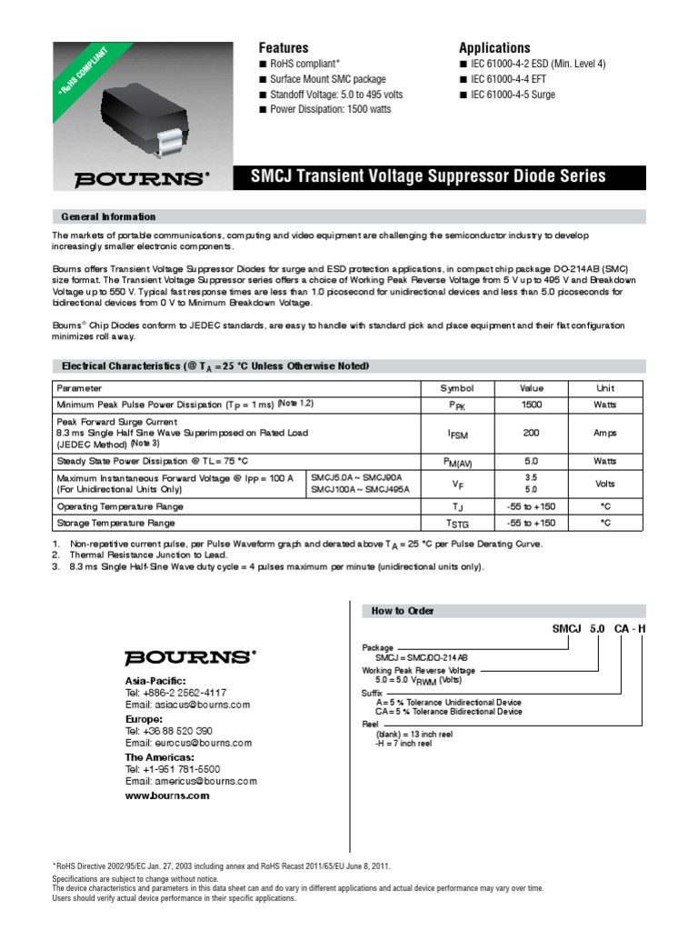 SMCJ TVS Bourns | PDF | Diode | Electrostatic Discharge