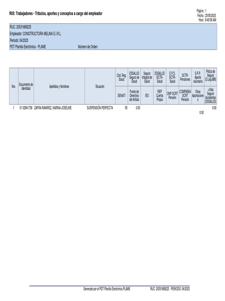 R05: Trabajadores - Tributos, Aportes y Conceptos A Cargo Del Empleador ...