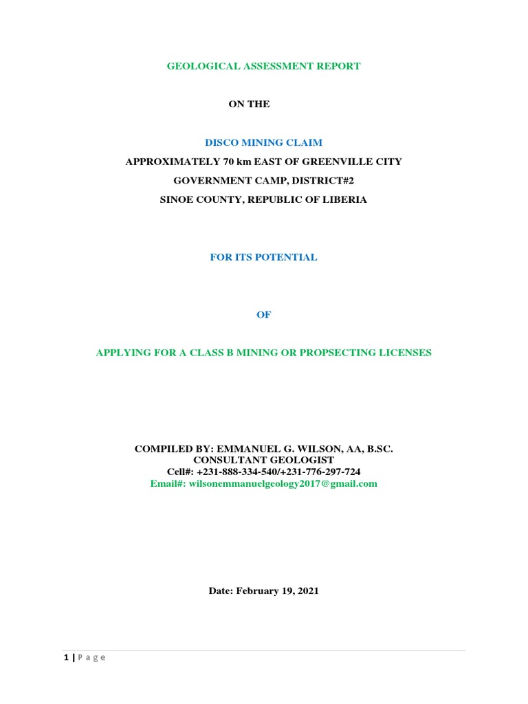 Geological Assessment Report - Governmnet Camp | PDF | Mining | Rock ...