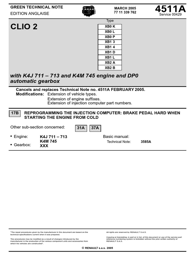 Clio 2: With K4J 711 - 713 and K4M 745 Engine and DP0 Automatic Gearbox | PDF | Automotive ...