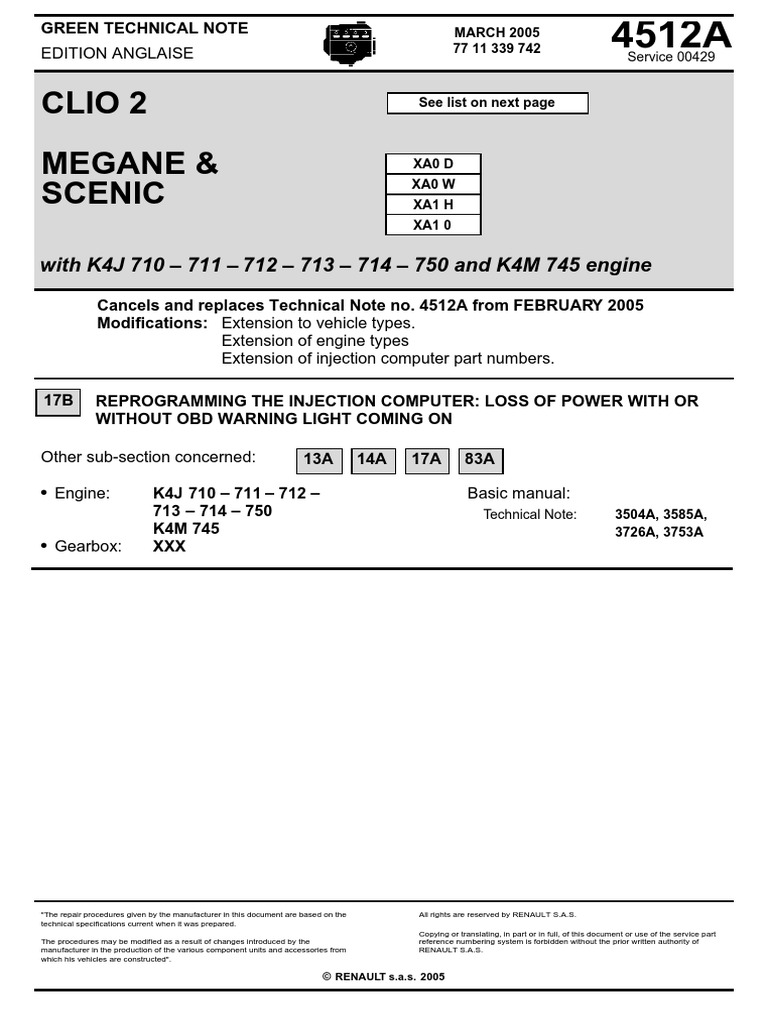 Clio 2 Megane & Scenic: With K4J 710 - 711 - 712 - 713 - 714 - 750 and K4M 745 Engine | PDF ...