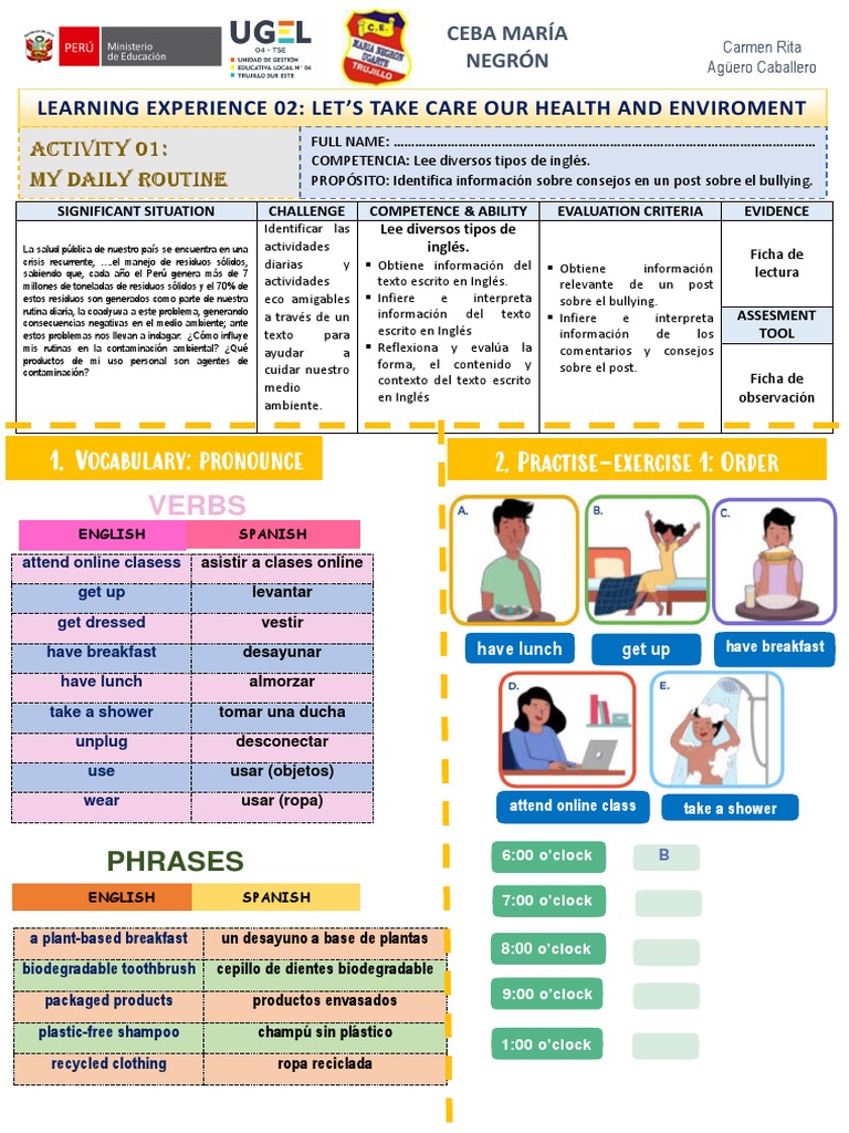 EDA 2 ACT 01 My Daily Routine A1 | PDF | Impacto humano en el medio ...
