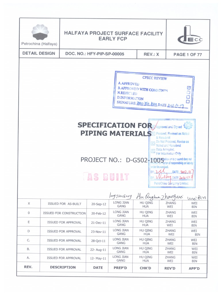 HFY-PIP-SP-00005 X Specification For Piping Materials - A-Commented ...
