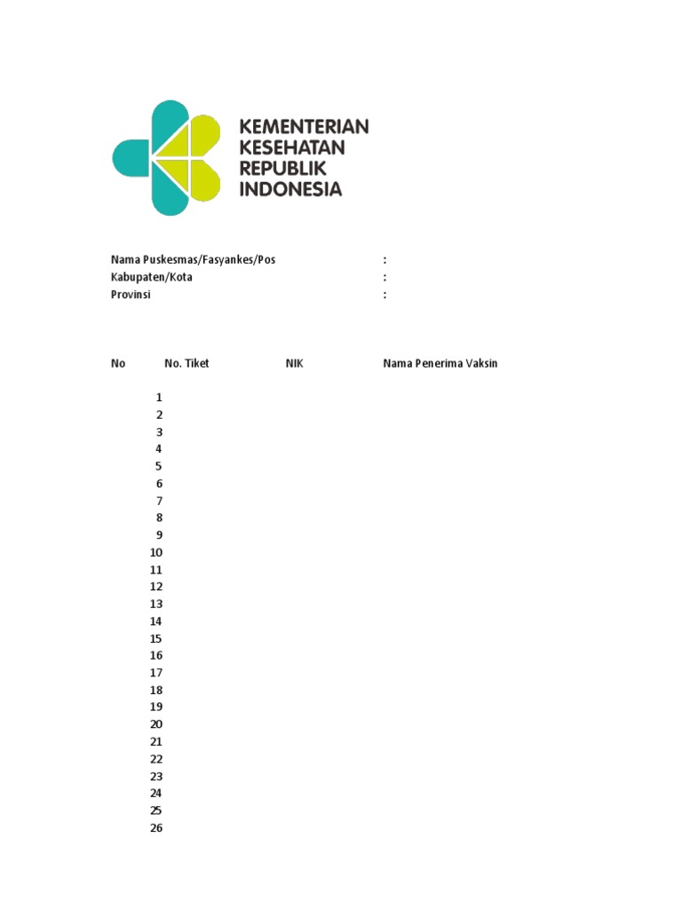 FORM BARU PELAPORAN PELAKSANAAN VAKSINASI PUSKESMAS LEBAKSIU TANGGAL 30 Agsts 2021 | PDF