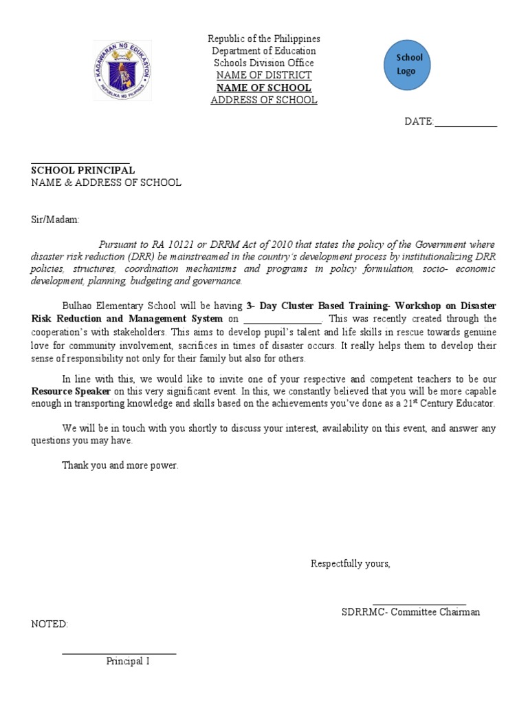 SDRRM Request For Resource Speaker | PDF