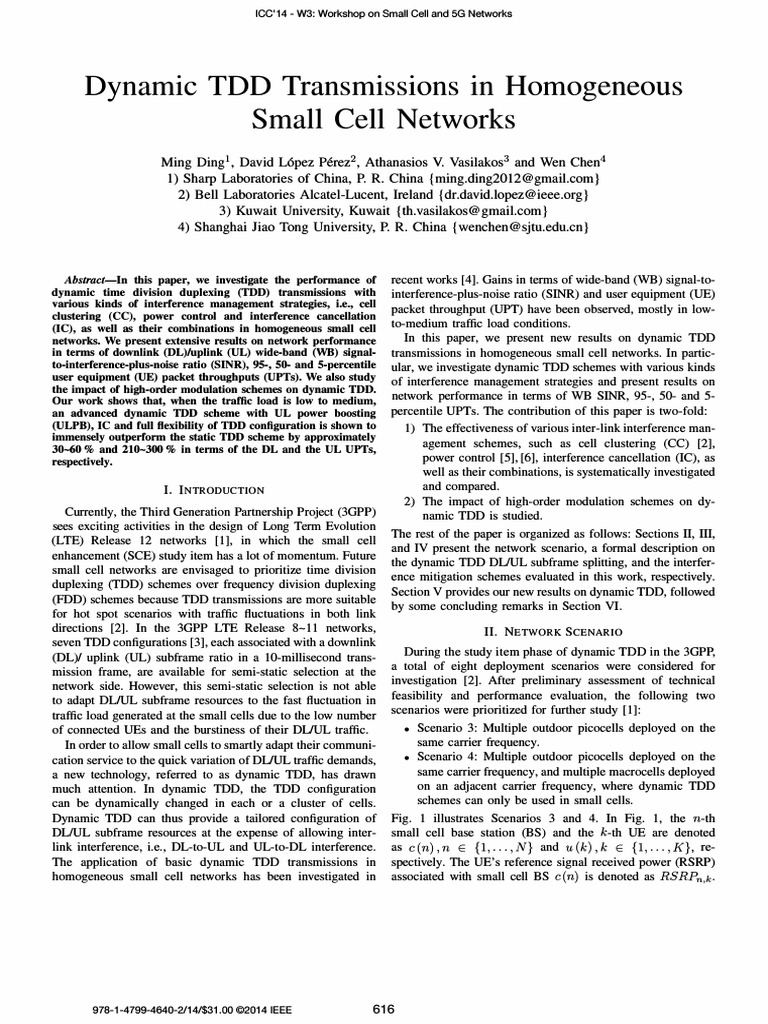 Dynamic Tdd Transmissions In Homogeneous Small Cell Networks Pdf Duplex Telecommunications