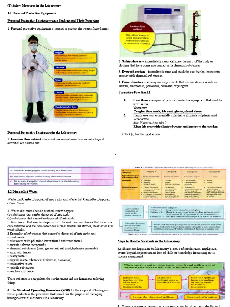 Safety Measures in The Laboratory (Notes) | PDF | Personal Protective ...