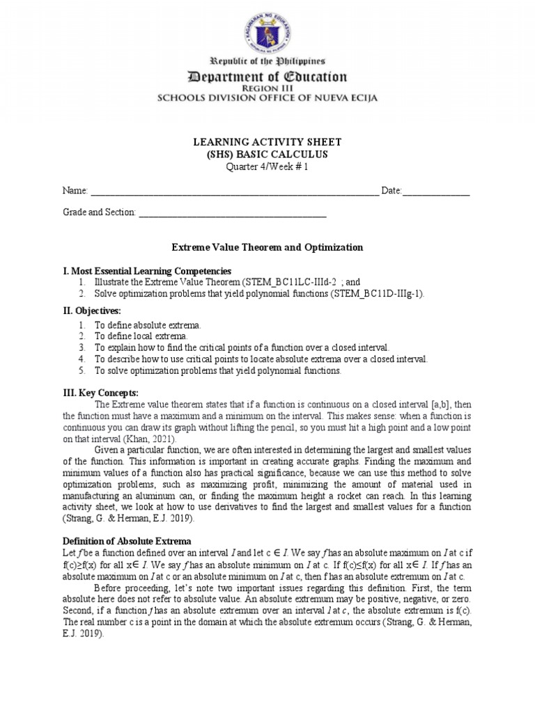 Las Basic Calculus Wk6 For Stud | PDF | Maxima And Minima | Mathematical Optimization