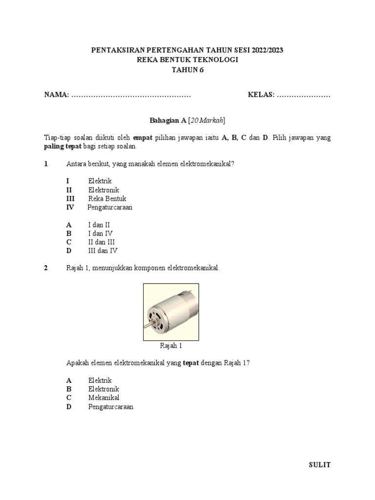 Latihan RBT Tahun 6: Elemen Robotik | PDF