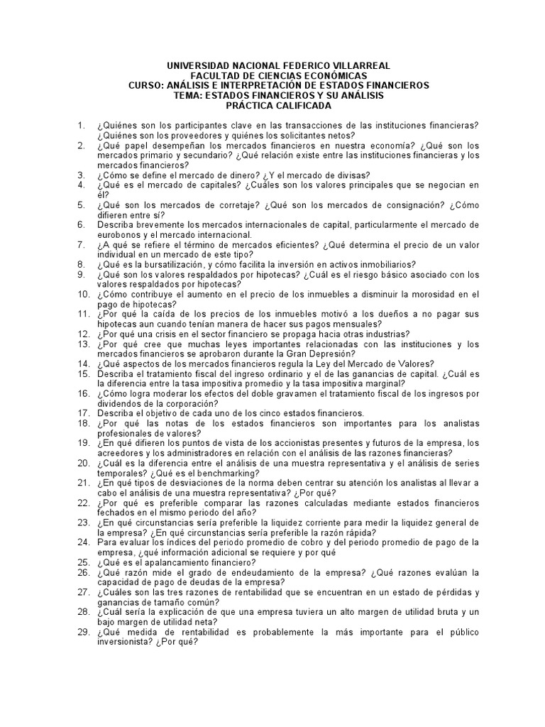 Practica Calificada - Teoria Eeff | PDF | Rentabilidad sobre recursos propios | Mercado (economía)