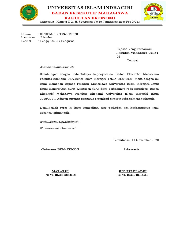 Surat Pengajuan Sk Bem Pdf