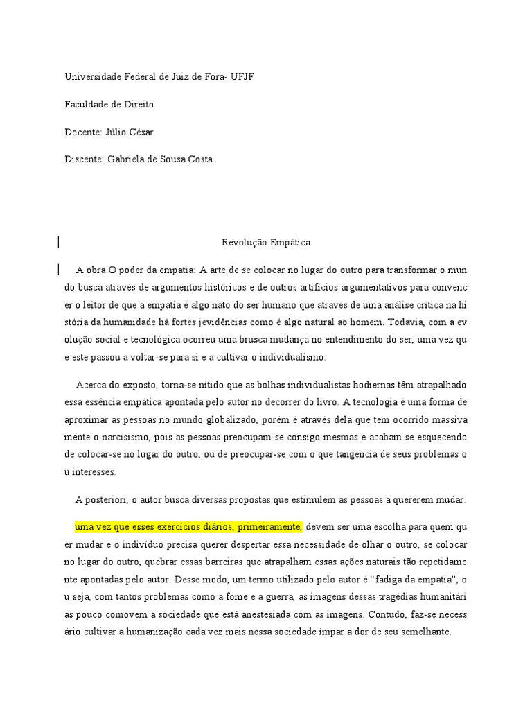 Lavinia de Sousa Costa - Resenha Acadêmica Do Livro - o Poder Da Empatia | PDF | Empatia | Sociedade