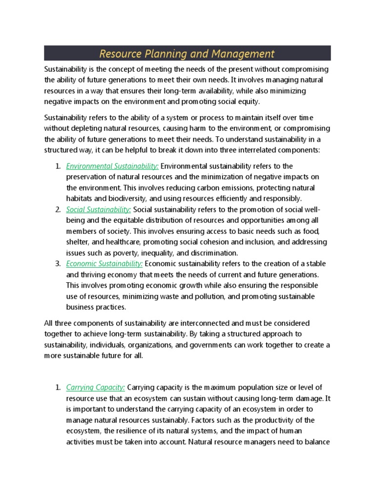 chapter-4(Resources planning and Management) | PDF | Sustainability | Resource