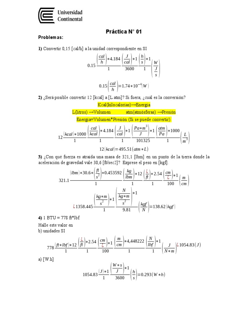 Practica 01 - 02 Con Solución | PDF | Caloría | Pascal (Unidad)