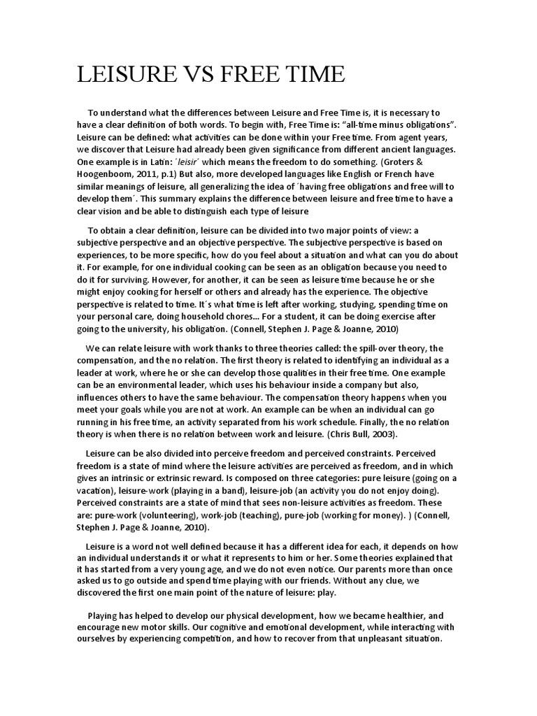 Leisure VS Free Time | PDF | Leisure | Motivation