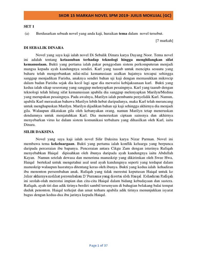 Novel SPM 2019 | PDF