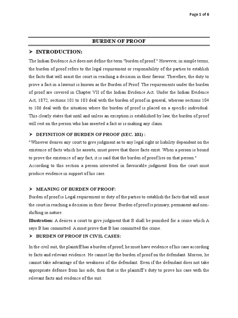 Burden of Proof in Indian Evidence Act | PDF | Burden Of Proof (Law ...