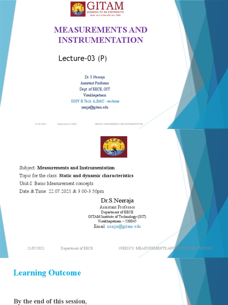 MI-UNIT-I-Lect3 4 Static and Dynamic Characteristics | PDF | Accuracy And Precision | Hysteresis