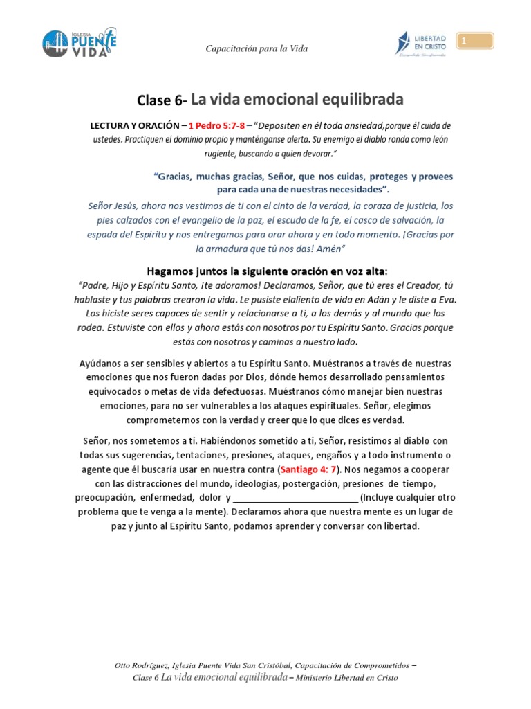 Clase 6 La Vida Emocional Equilibrada Pdf Las Emociones Oración