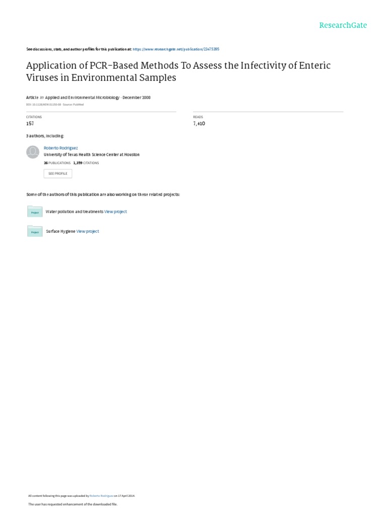 Application of PCR-Based Methods To Assess The Inf | PDF | Virus | Real Time Polymerase Chain ...