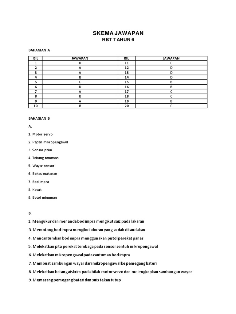 Skema Jawapan Rbt Tahun 6 | PDF