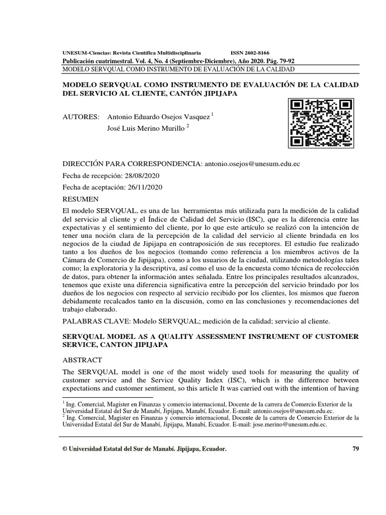 EL MODELO SERVQUAL COMO INSTRUMENTO DE EVALUACIÓN DE LA CALIDAD DEL SERVICIO | PDF | Cliente ...