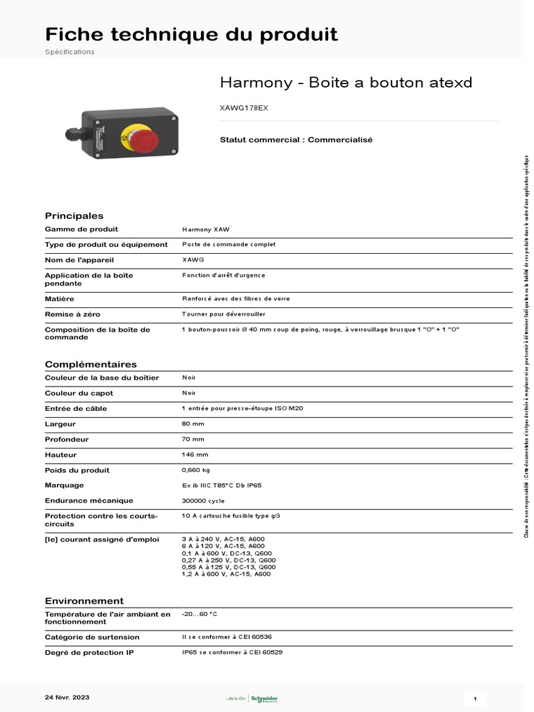 Harmony XAW ATEX D - XAWG178EX | PDF
