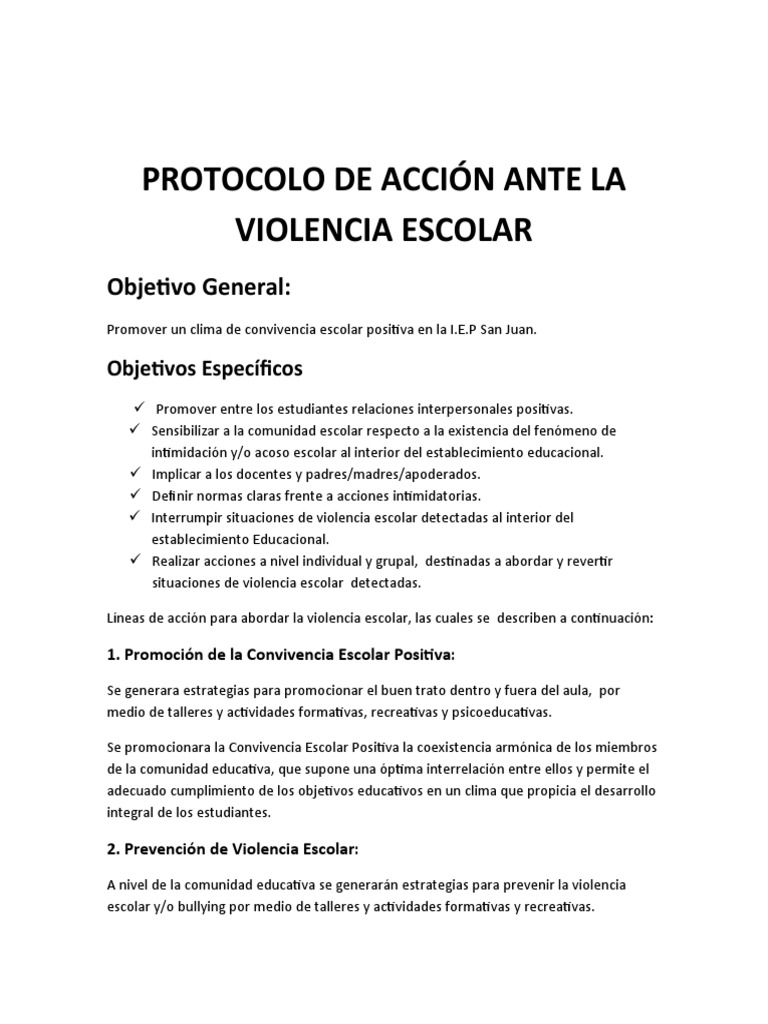 PROTOCOLO DE ACCIÓN ANTE LA VIOLENCIA ESCOLAR | PDF