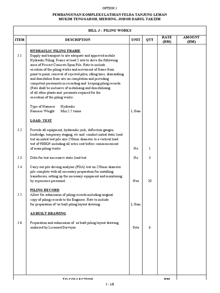 BILL J - Piling Works | PDF | Deep Foundation | Civil Engineering