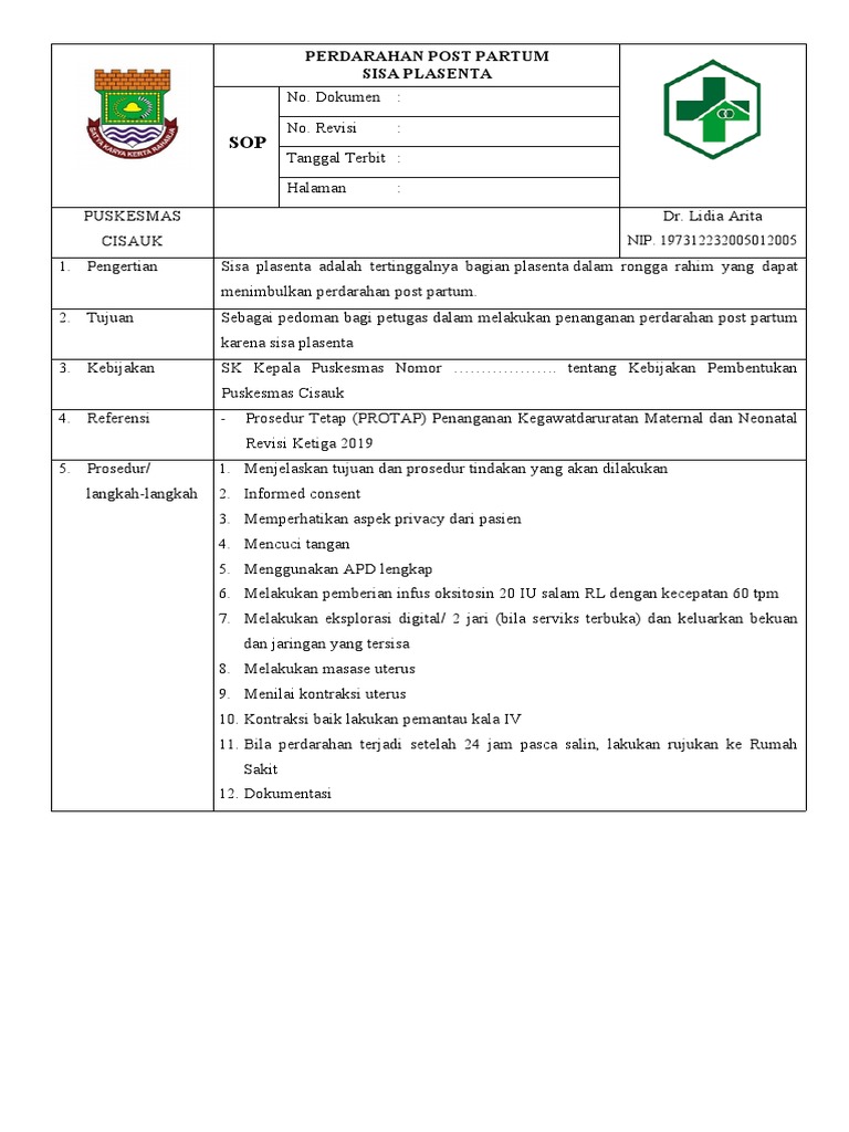 SOP SISA PLASENTA Revisi | PDF