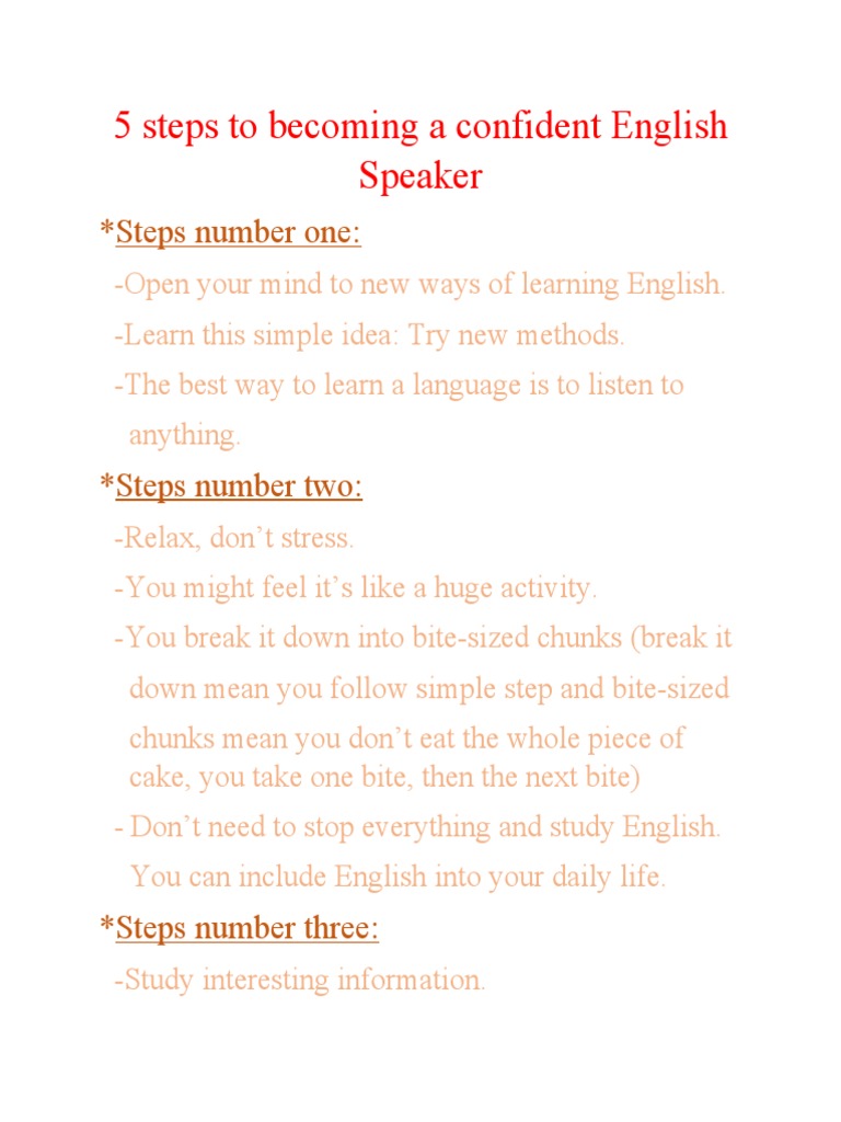 5 Steps To Becoming A Confident English Speaker | PDF