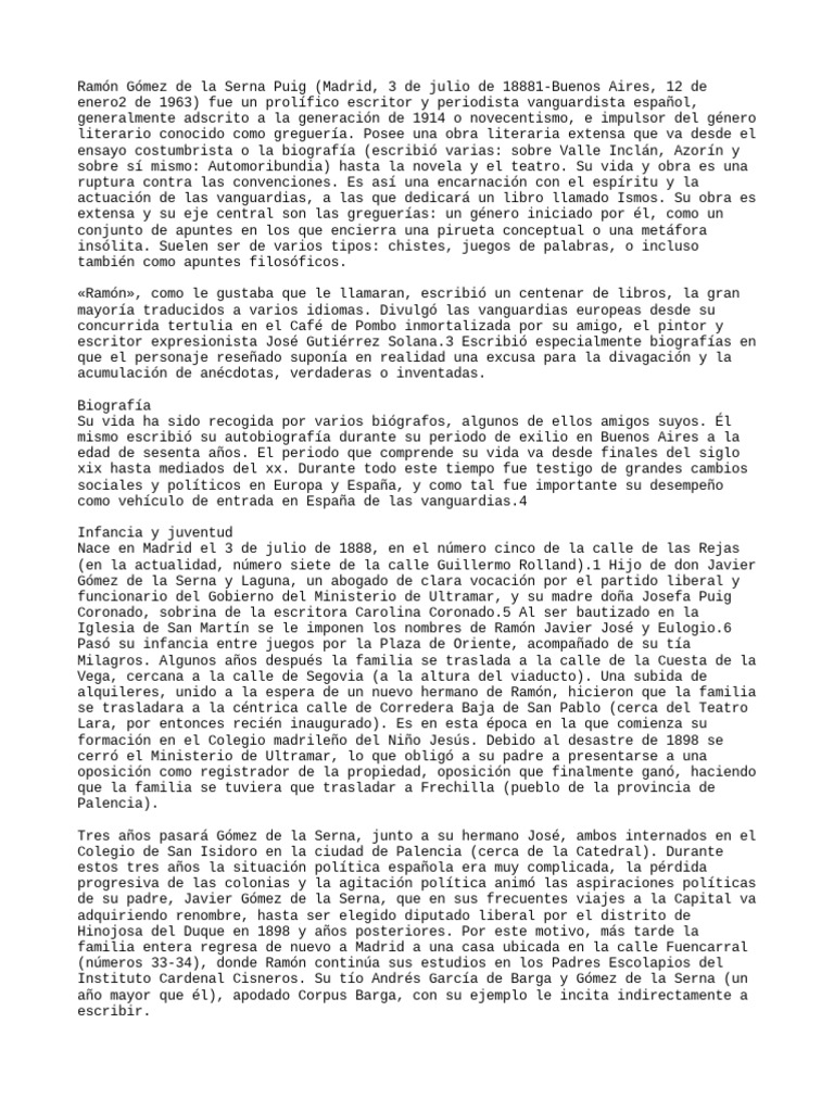 Biografía de Ramón Gómez de la Serna | PDF | España