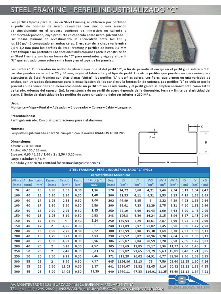 Ficha de Producto Steel Framing Perfil Industrializado C PGC | PDF ...
