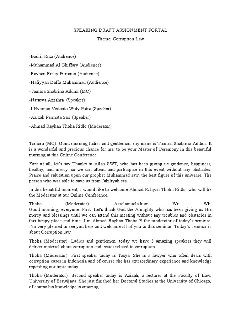Speaking Draft Assignment Portal | PDF
