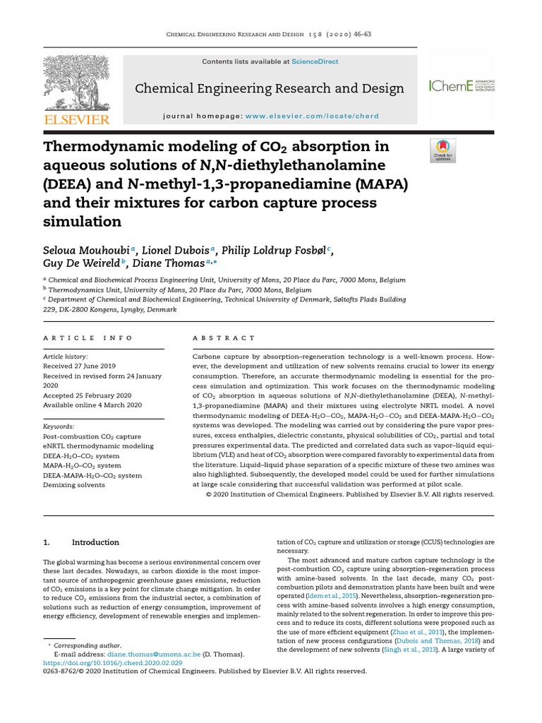 Thermodynamic Modeling of CO2 Capture | PDF | Solubility | Continuum ...