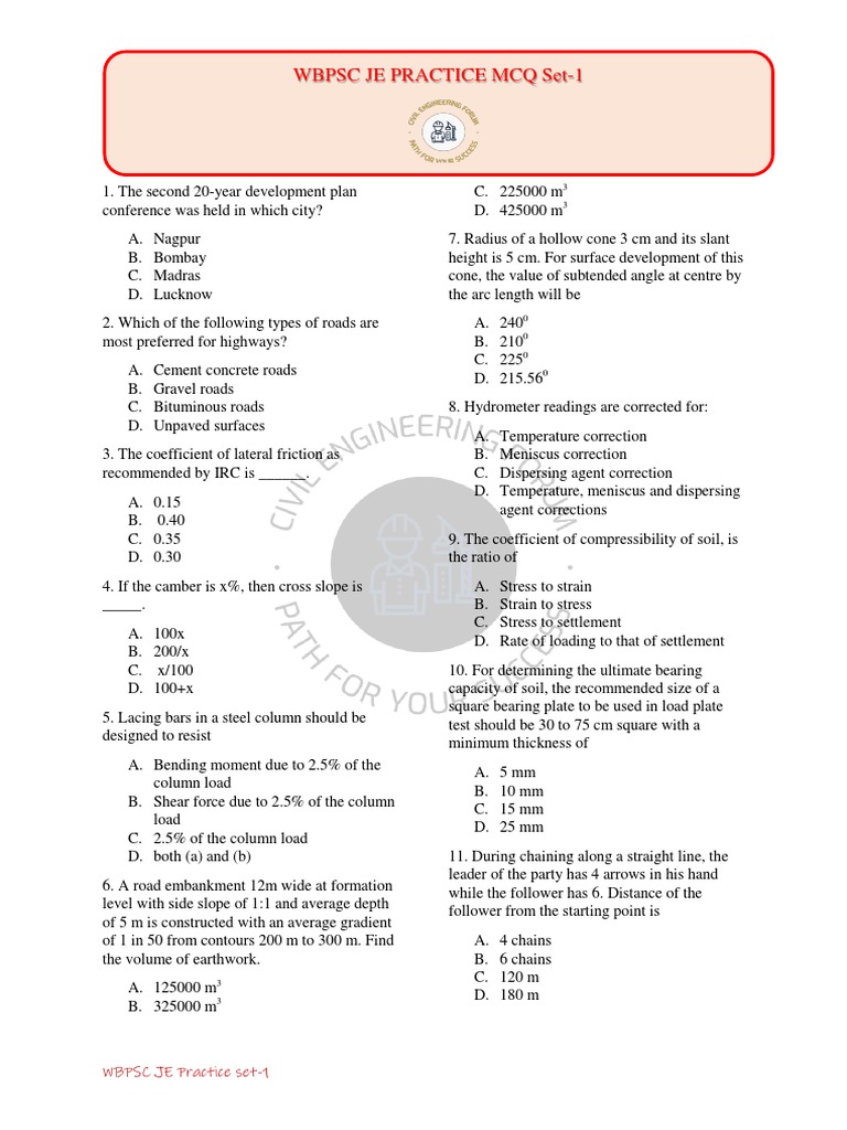 Mix Question WBPSC JE Set-01 | Download Free PDF | Concrete | Stress (Mechanics)