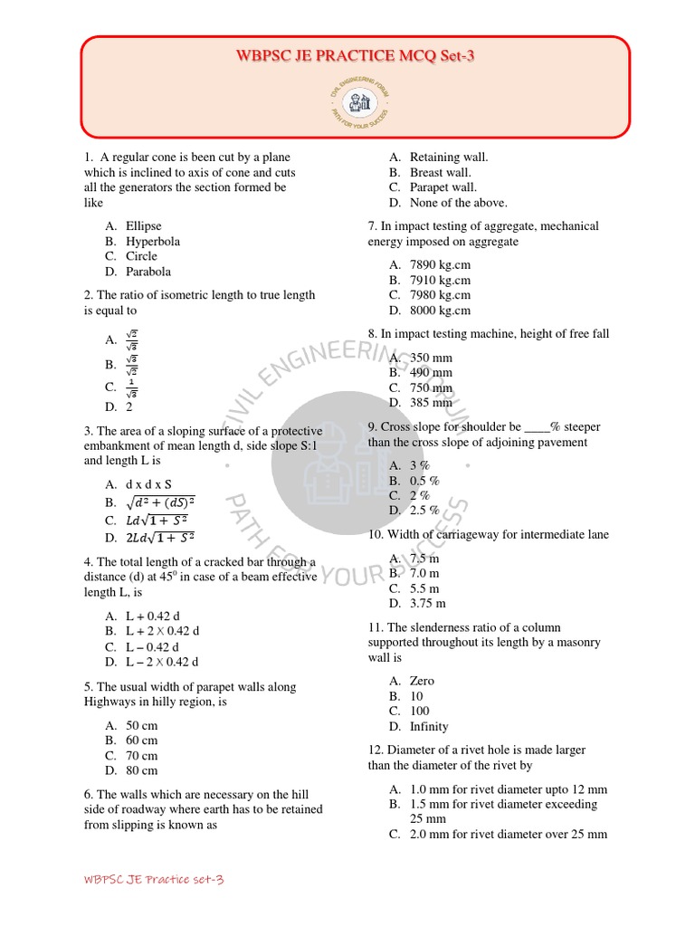 Mix Question WBPSC JE Set-03 | PDF | Concrete | Spillway