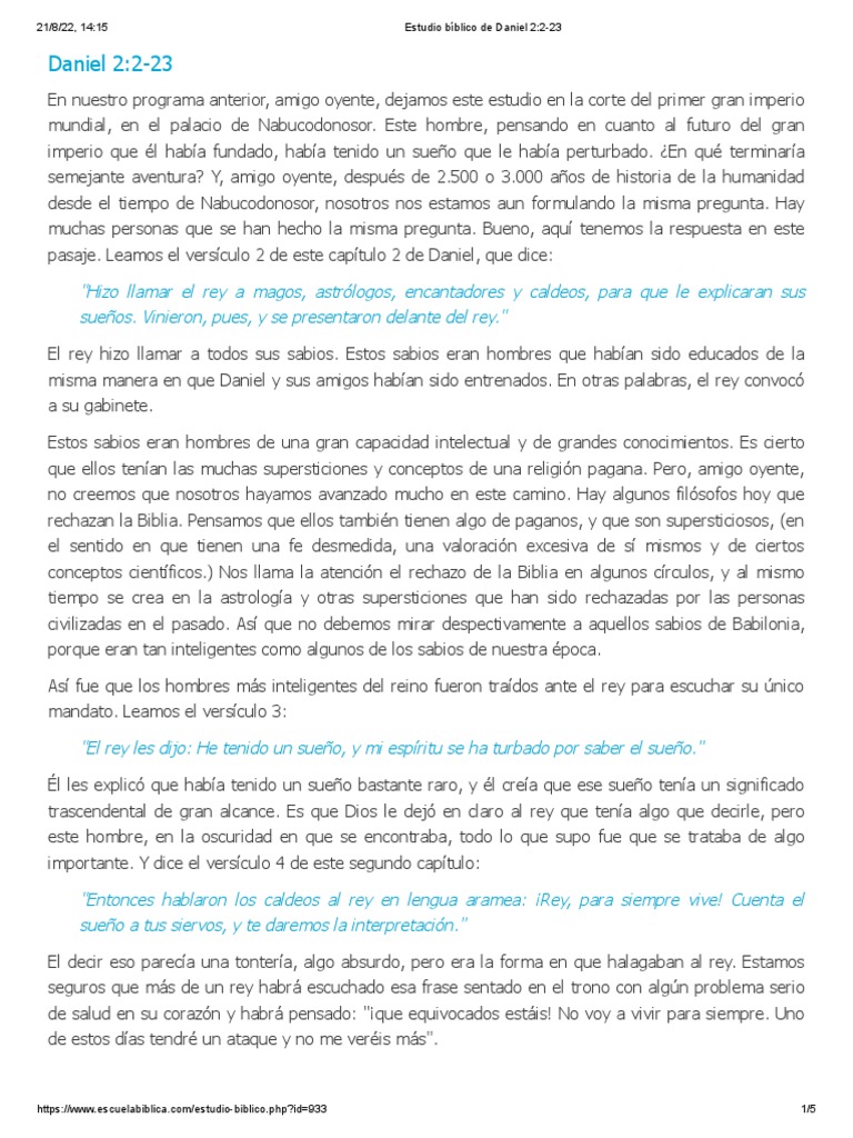 Estudio Bíblico de Daniel 2-2-23 | PDF | Daniel (figura bíblica) | Oración