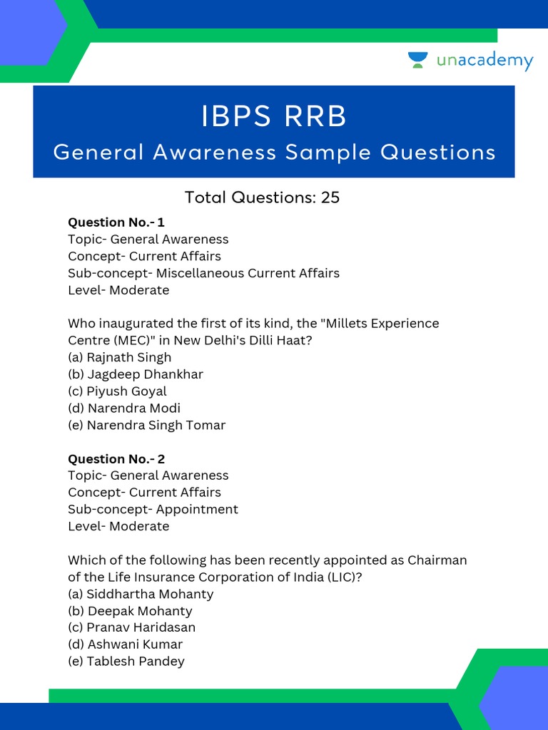 IBPS RRB General Awareness Sample Questions | PDF | International Bank ...