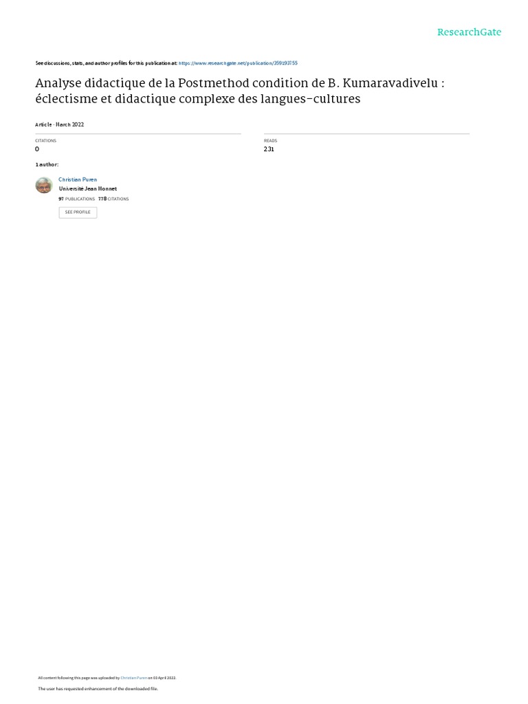 Analyse de la Postmethod Condition de Kumaravadivelu | PDF ...