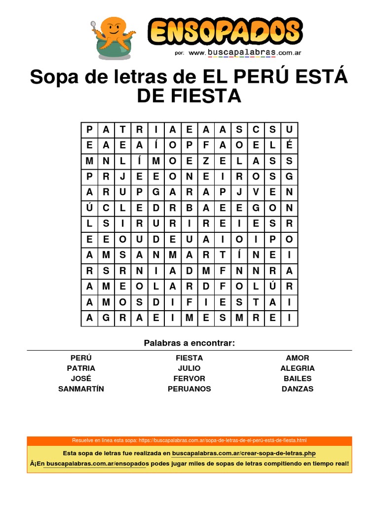 Sopa de Letras de El Perú Está de Fiesta | PDF