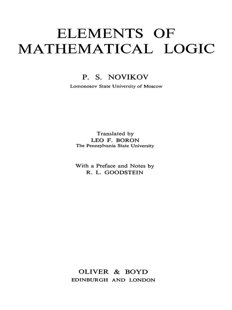 P.S. NOVIKOV Elements of Mathematical Logic Oliver Boyd 1964 | PDF