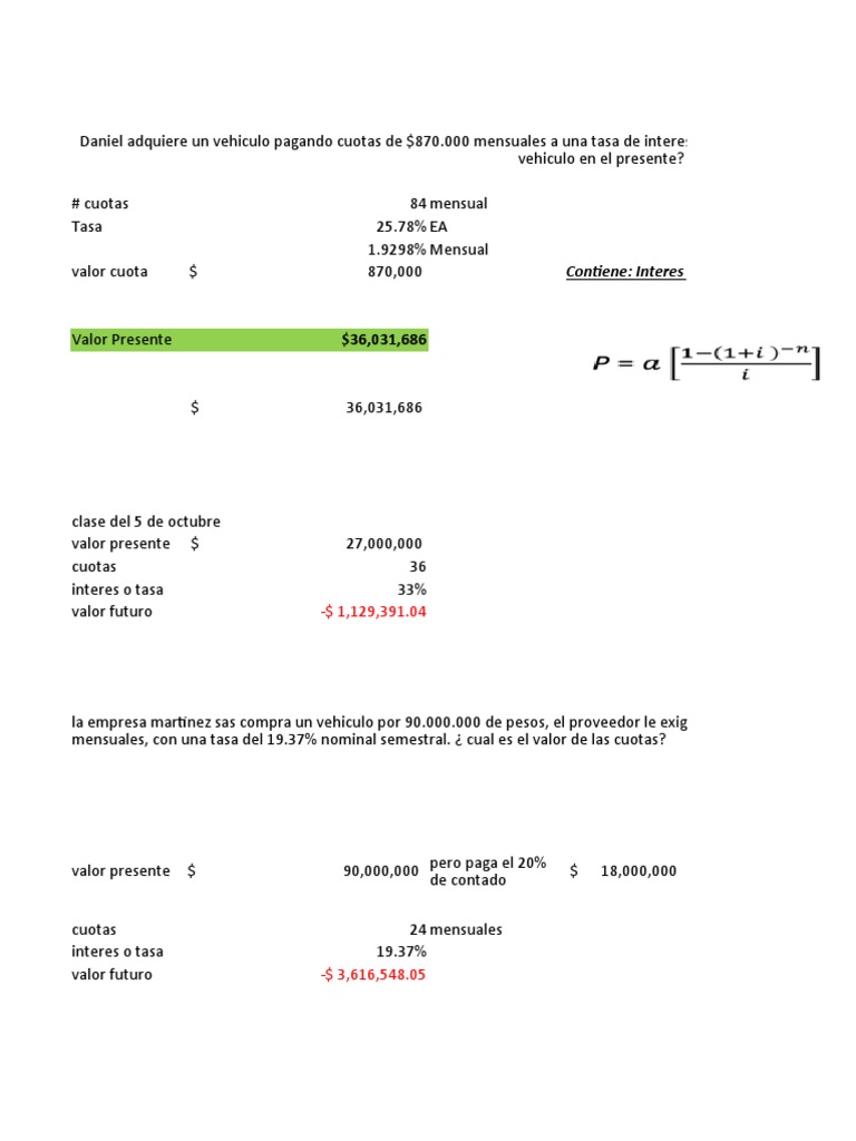 Cálculo de Cuotas y Financiamiento Vehicular | PDF | Interés | Economía ...