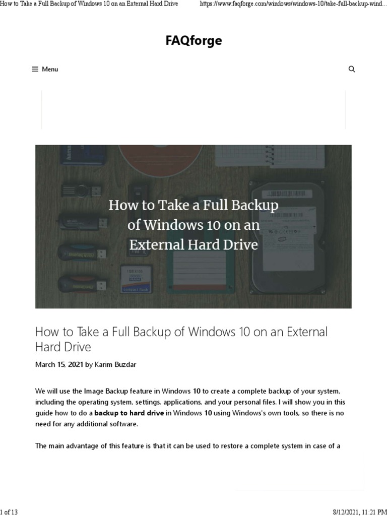 How To Take A Full Backup of Windows 10 On An External Hard Drive | PDF | Backup | Computer File