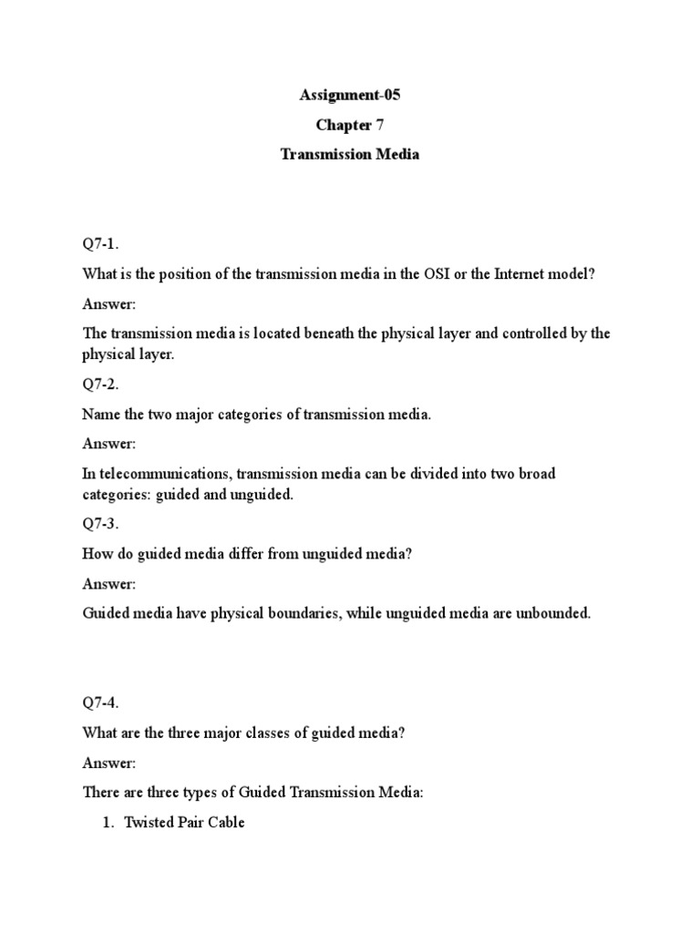 Assignment - 05 Chapter-07 | PDF | Transmission Medium | Optical Fiber