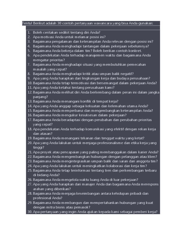 30 Pertanyaan Wawancara | PDF